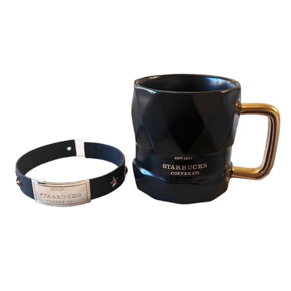 Starbucks | Dining | Starbucks Rare Ceramic Black Gold Belt Stars ...